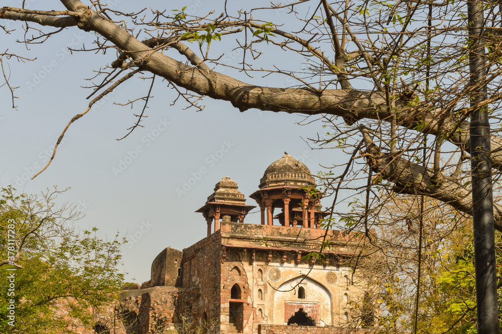 A mesmerizing view of architecture of small tomb at old fort from side ...