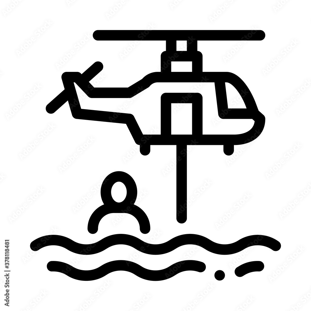 helicopter rescue on sea icon vector. helicopter rescue on sea sign ...
