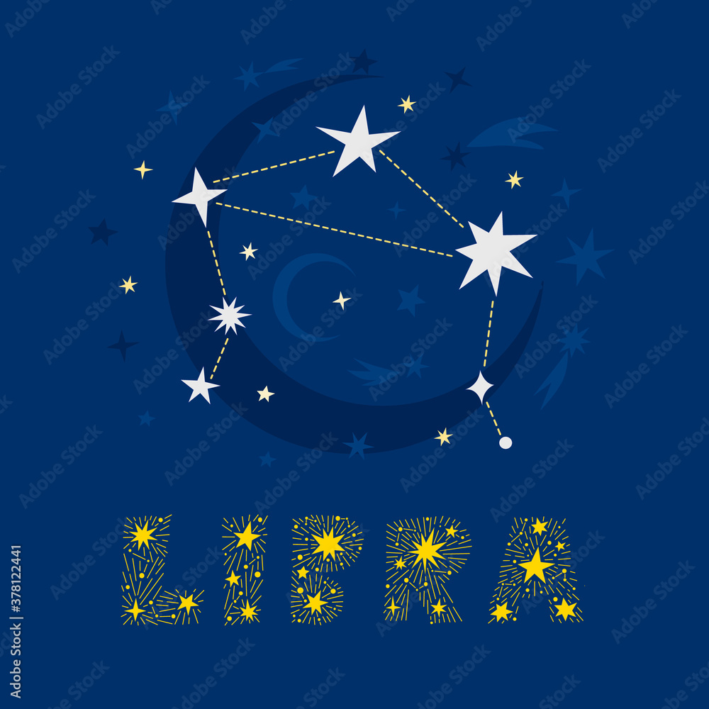 Hand drawn Libra zodiac star constellation design. Abstract map of the ...
