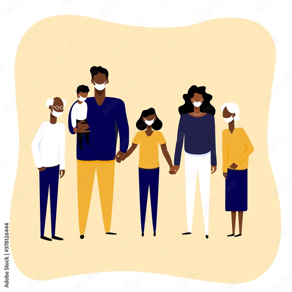 Family wearing a protective medical mask to preventing virus Covid-19 ...