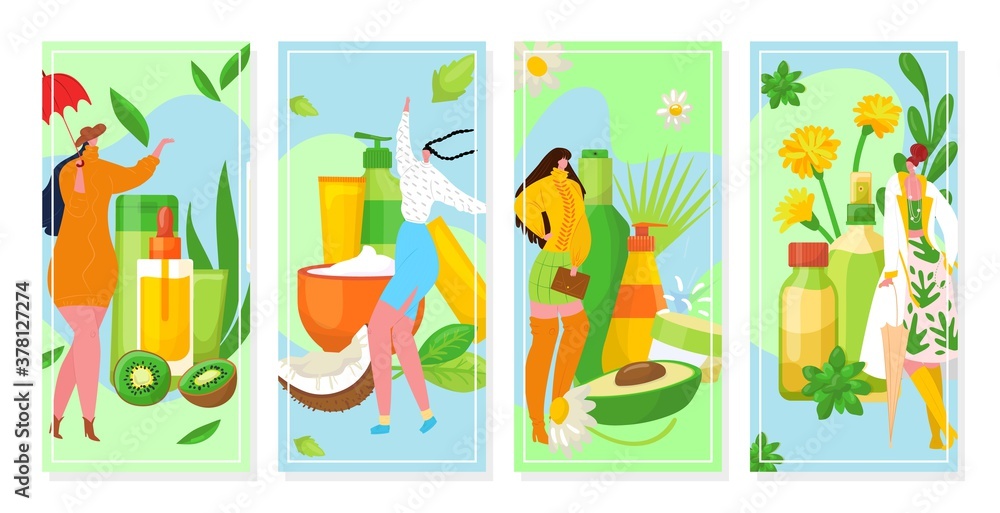 Natural organic cosmetics banners set, beauty, spa, wellness, nature ...