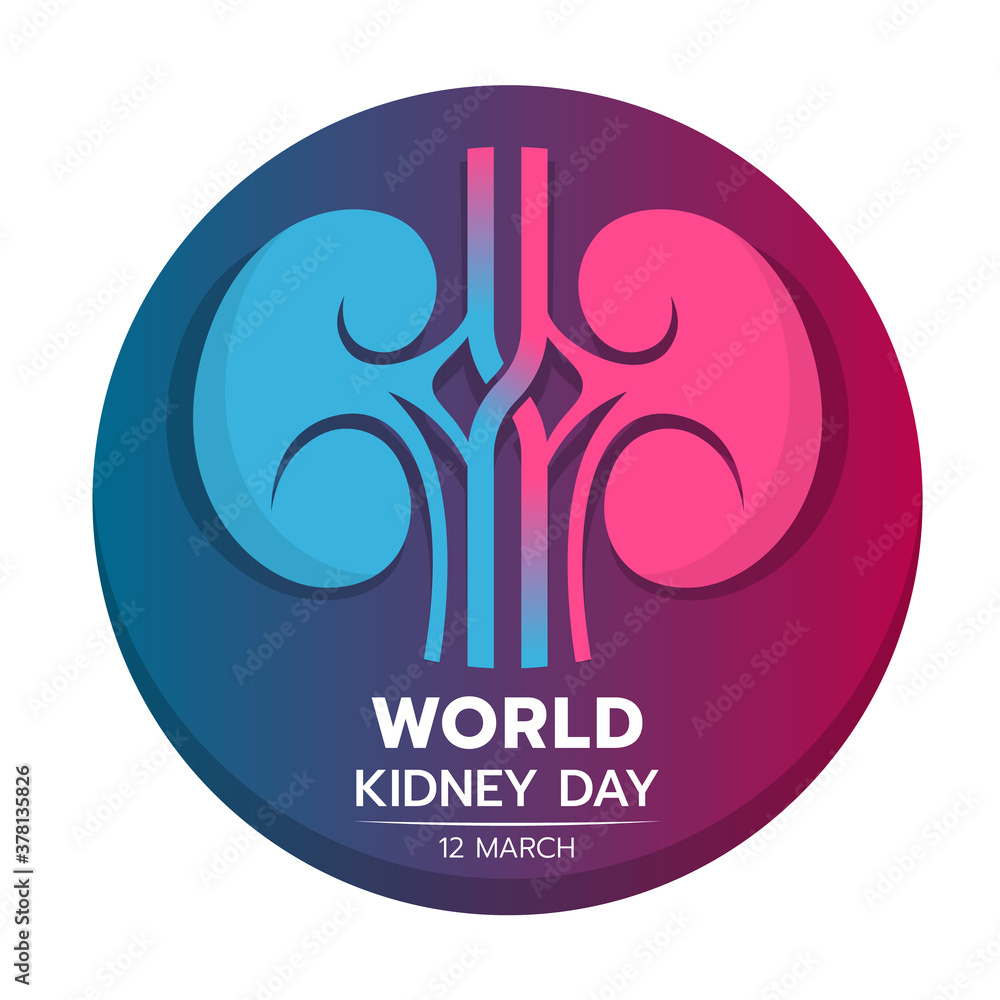world kidney day banner with blue and pink kidney sign in circle ...