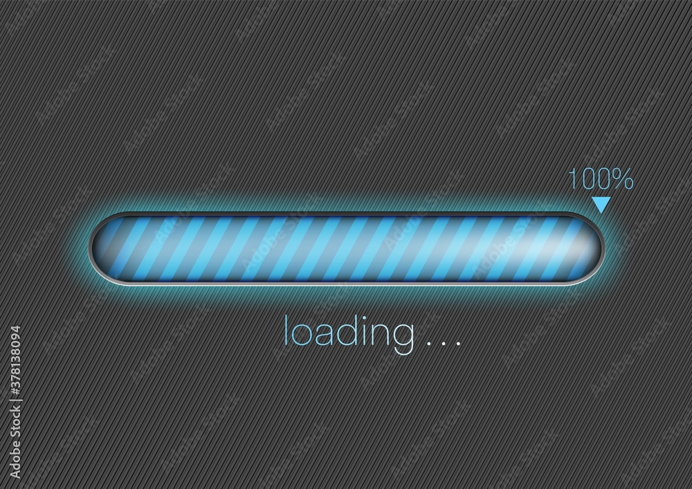 Modern blue progress loading bar 100% vector illustration, technology ...