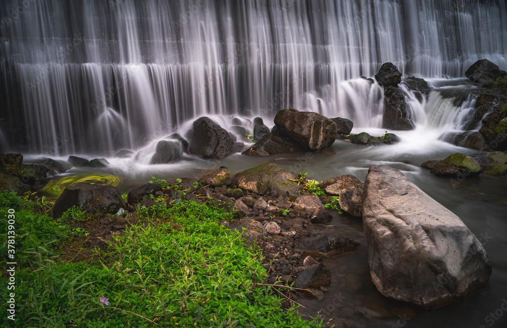 River water dam in Merapi volcano to hold lahar volcanic rocks material ...