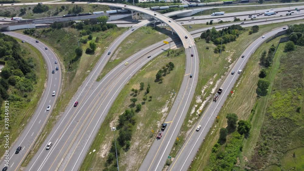 Aerial view above highways, interchanges the expressway transport ...