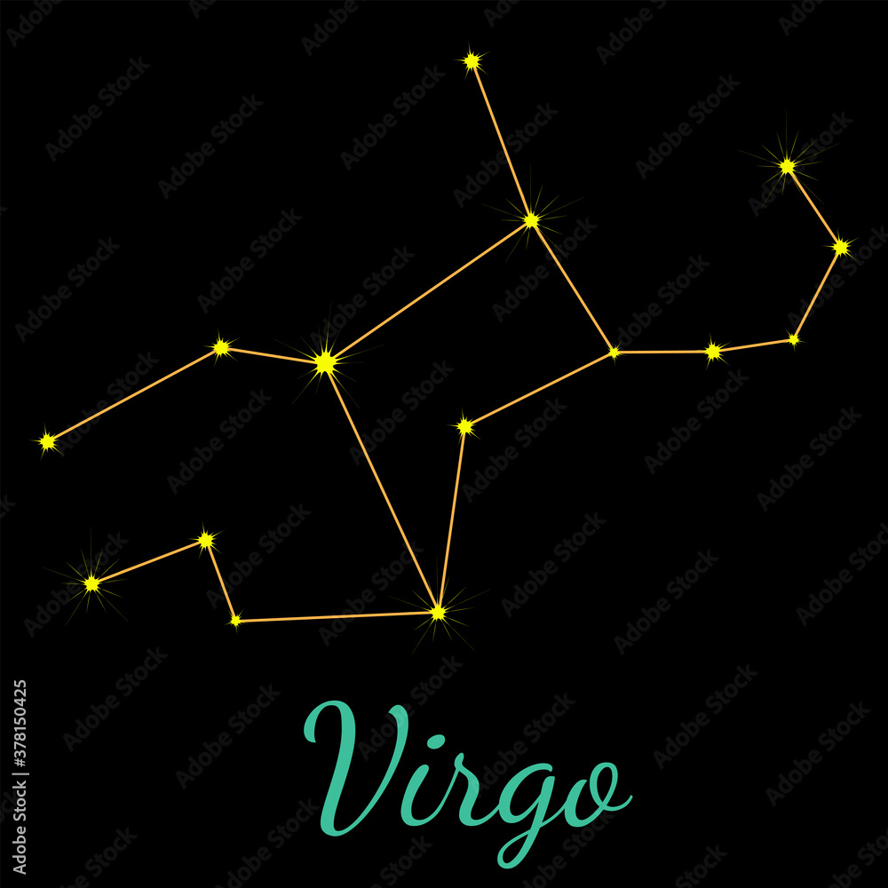 Virgo vector constellation with stars and name. One of twelve elements ...