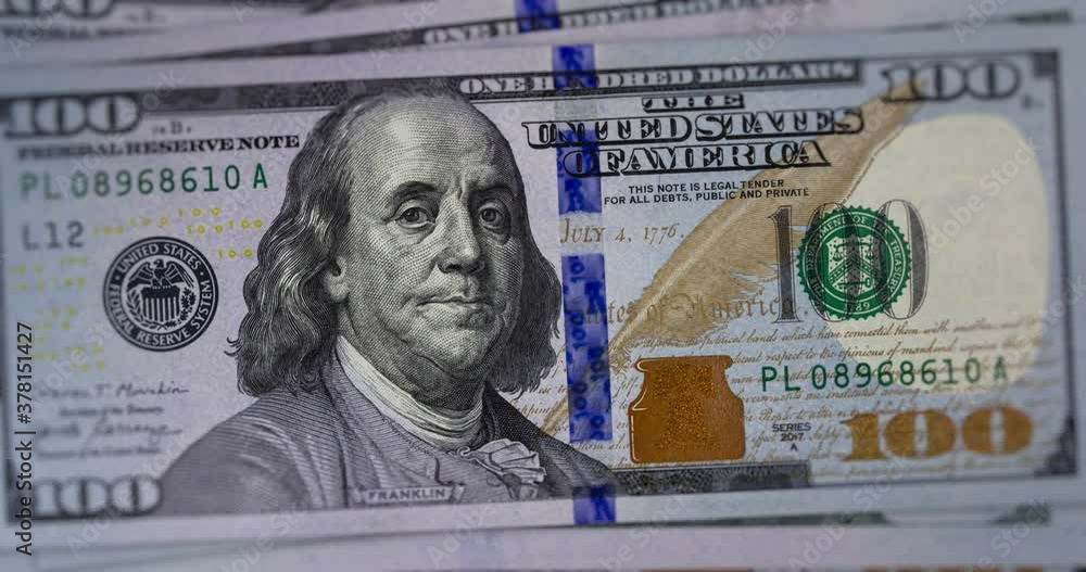 Background with New Sample Hundred Dollar Bills. Macro Shoot of ...