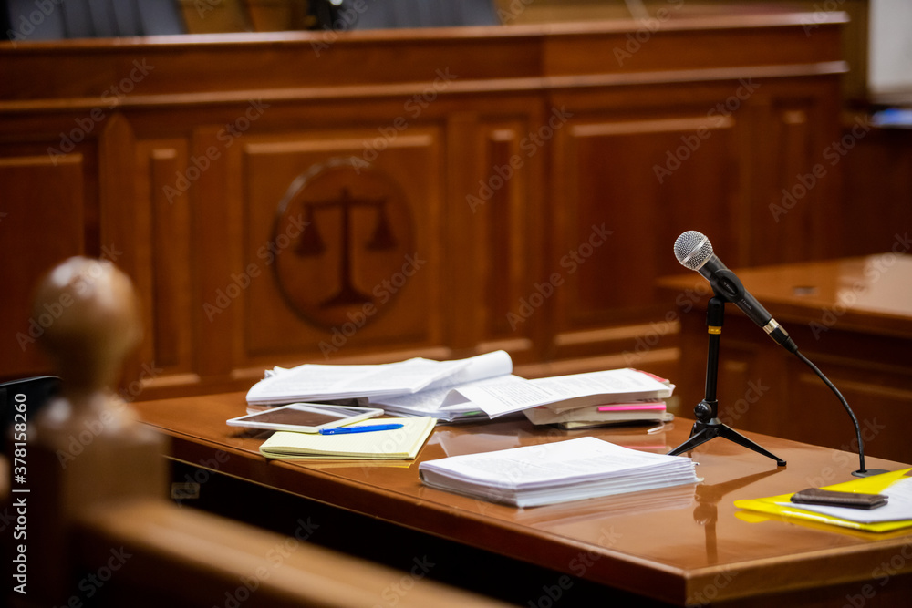 Microphone in the courtroom of the Russian court Stock Photo | Adobe Stock