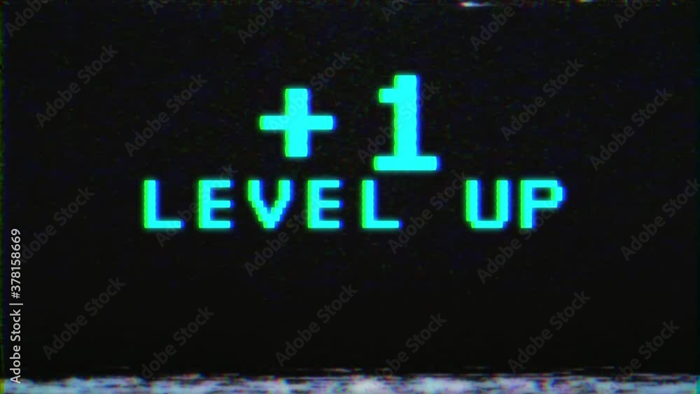 Glitch pixel video game screen animation with pixel text Level Up Plus ...