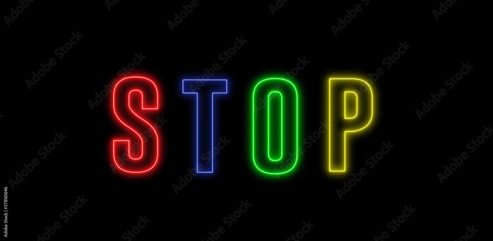 Neon text of STOP with cross mark. Caution of traffic, or dangerous ...