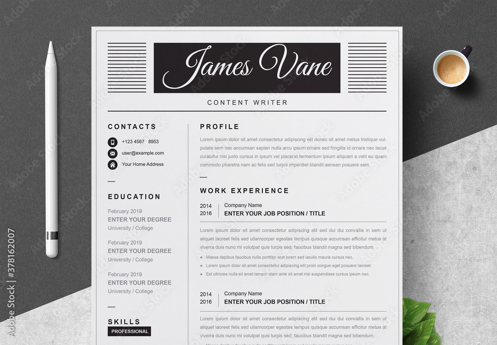 Resume Layout Set with Black Header Stock Template | Adobe Stock