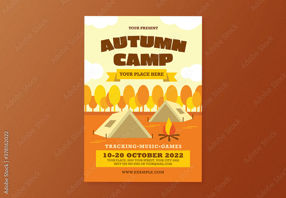 Autumn Camp Flyer Layout Stock Template | Adobe Stock