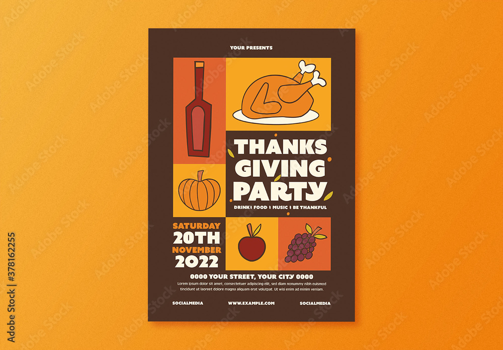 Thanksgiving Turkey Party Flyer Layout Stock Template | Adobe Stock