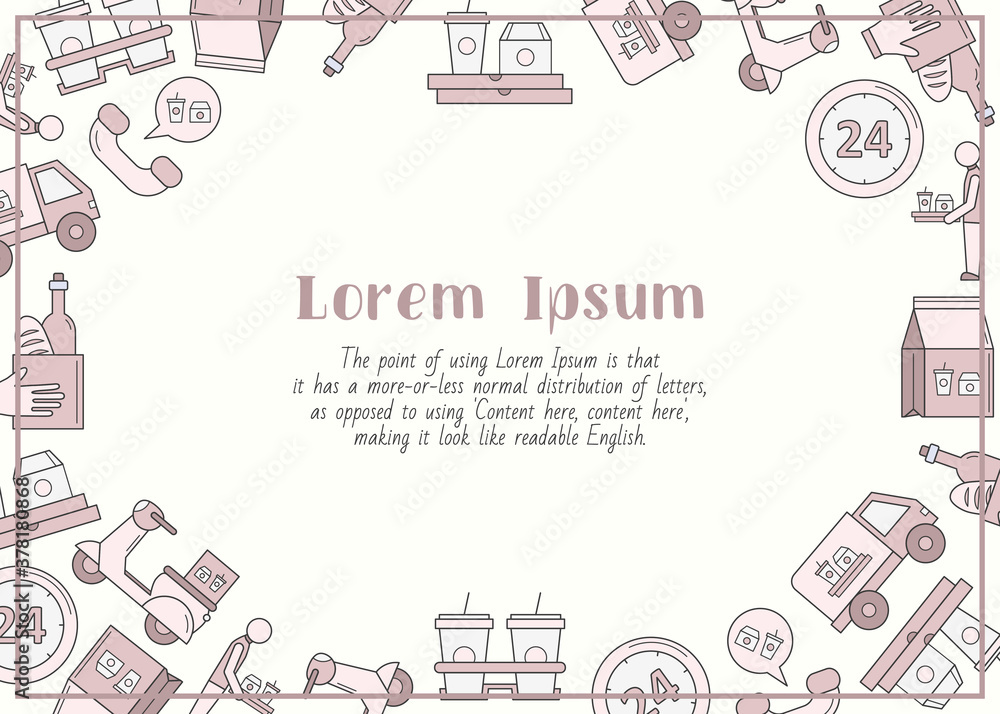 Food delivery - horizontal card with text and vector color ...