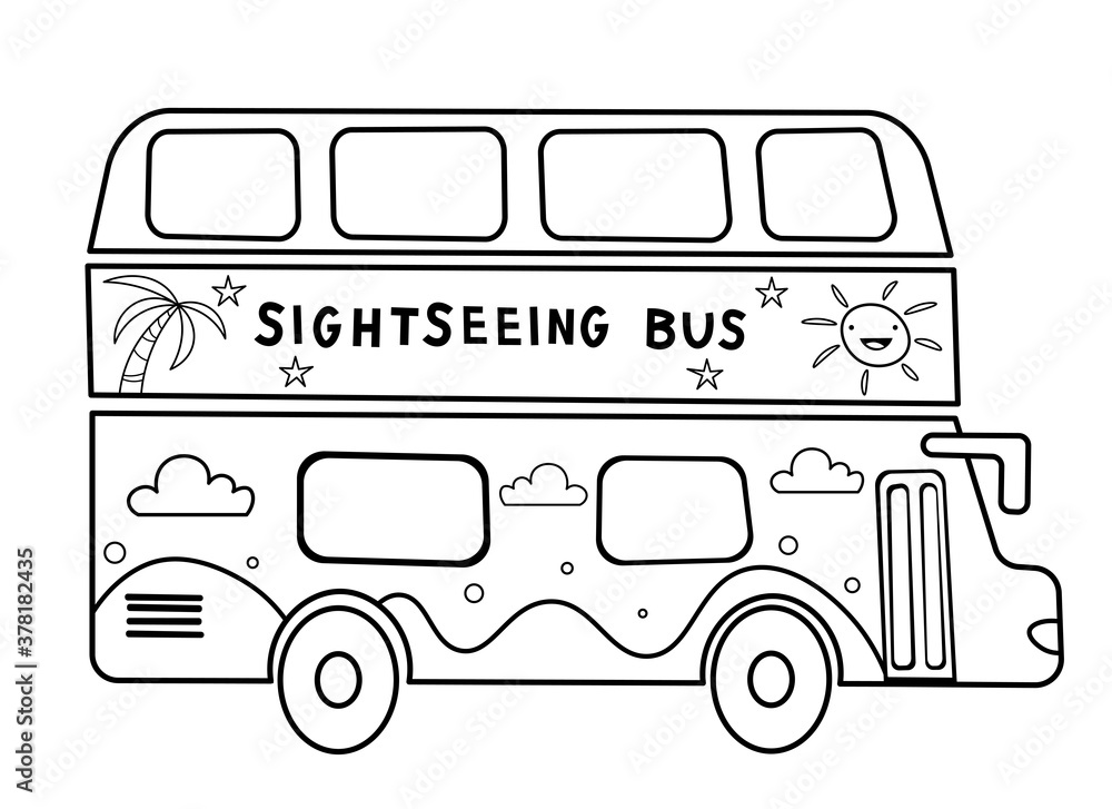 Coloring page outline of cartoon two-floor sightseeing bus. Vector ...