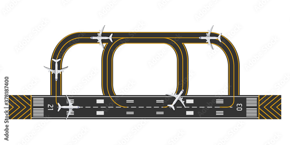 Top view of airport runway with airplane, vector illustration Stock ...