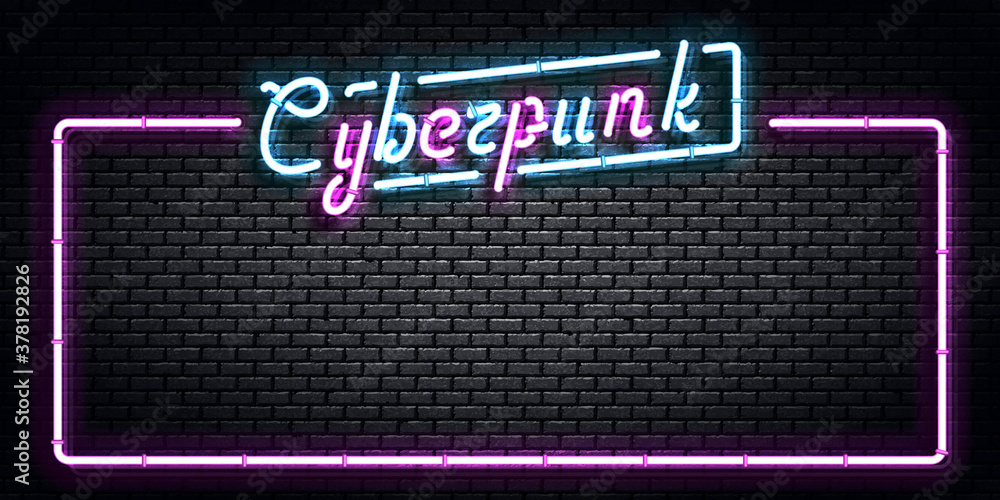 Vector realistic isolated neon sign of Cyberpunk frame logo for ...
