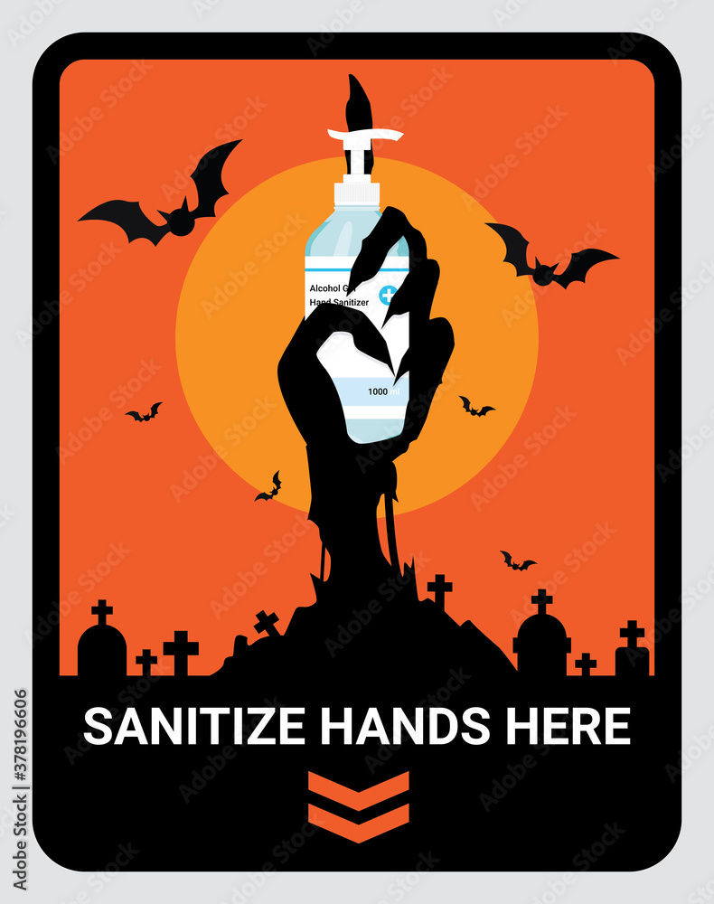 Warning upon entering Sanitize Hand Here sign to reduce spread of Covid ...