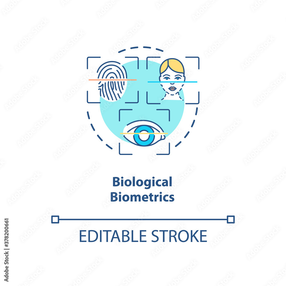 Biological biometrics concept icon. Person finger print. Eye scanning ...
