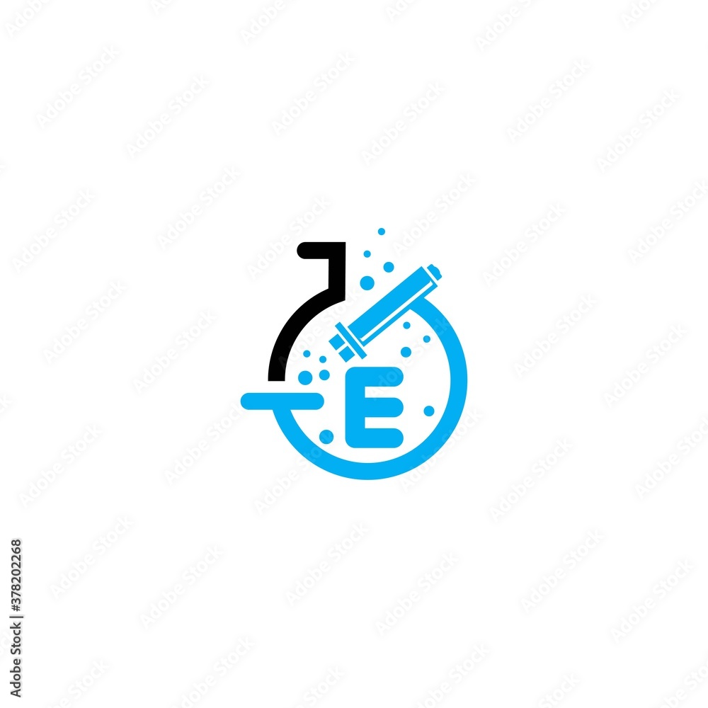 Microscope icon e letter logo in flat style.Laboratory e letter Logo ...
