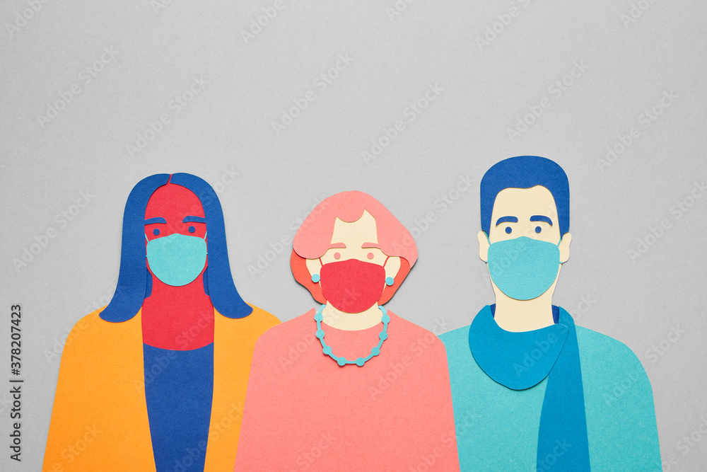 Illustration of a group of different people wearing masks. Stock Photo ...