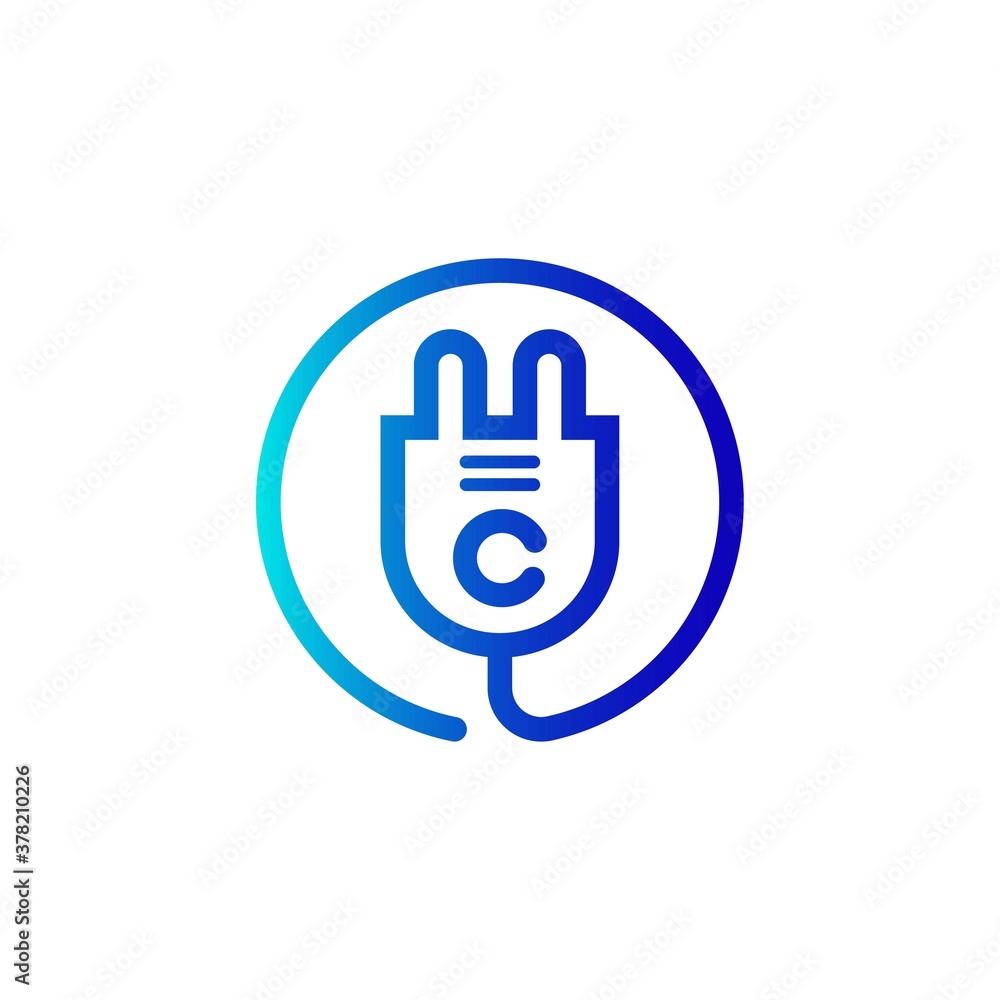 electric plug icon c letter logo with gradient. Blue and sky gradient ...