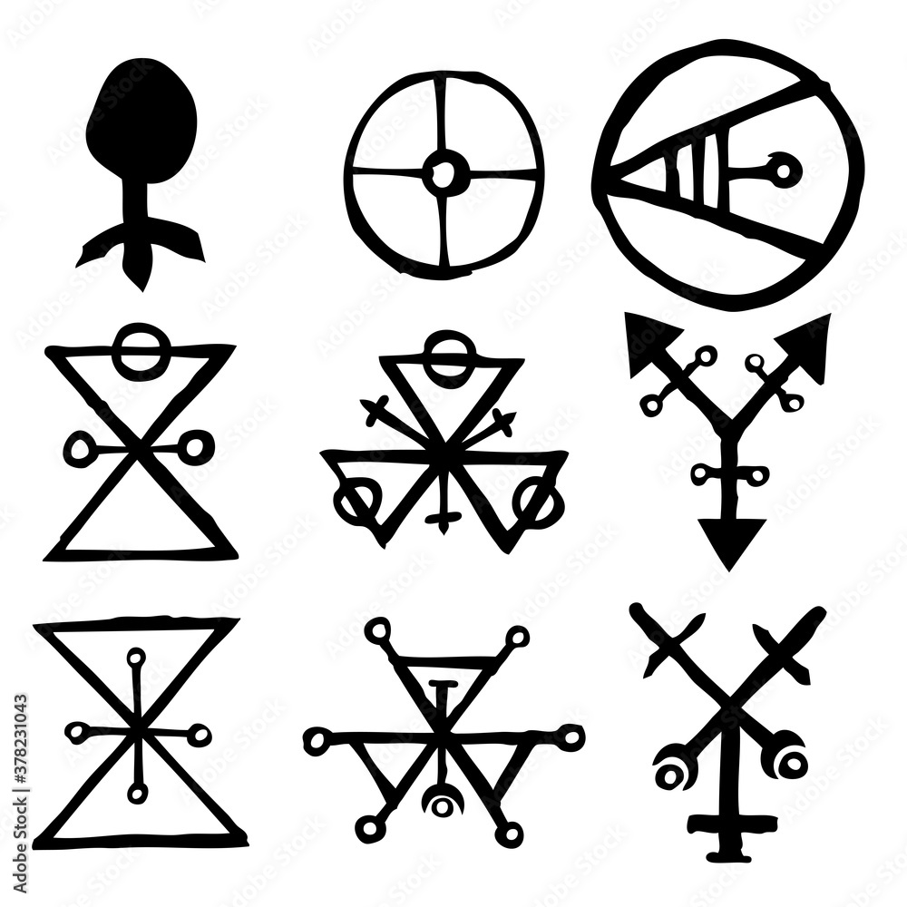 Set of Old Norse Scandinavian runes imaginary version. Runic alphabet ...