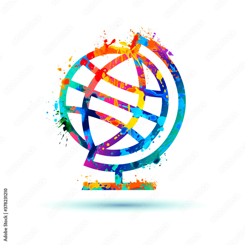 Globe icon with parallel and meridians on a stand. Vector geographical ...