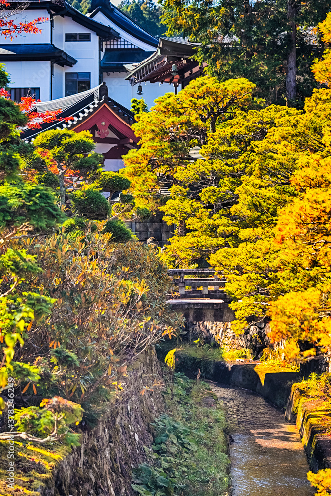 Traditional Red Maples Trees In Front of Monastery Entrance on Sacred ...