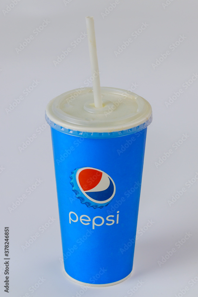 Pepsi paper cup with Pepsi logo is a world famous carbonated soft drink ...