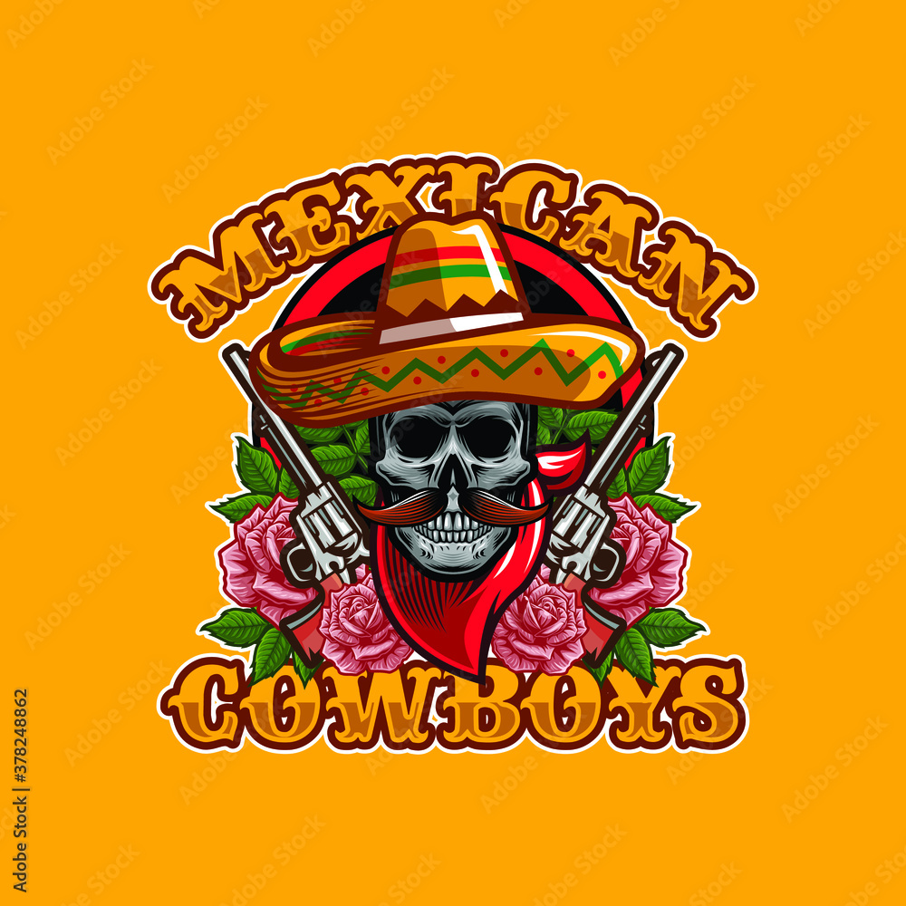 Mexican cowboys skull illustration Stock Vector | Adobe Stock