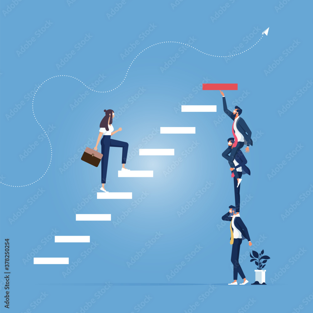 Business team builds a stairs to success, Businessman and businesswoman ...