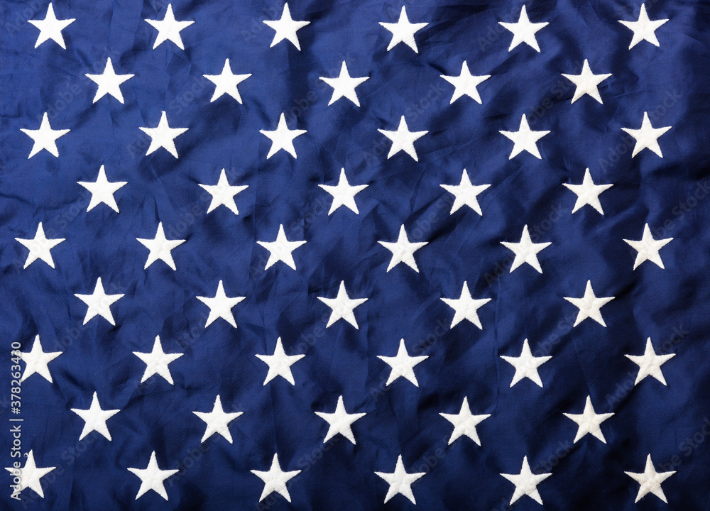 Full frame of white stars on blue of the America United States flag ...