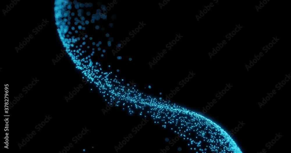 Blue Particle stream on black background 4k loop. Blue dots in force ...