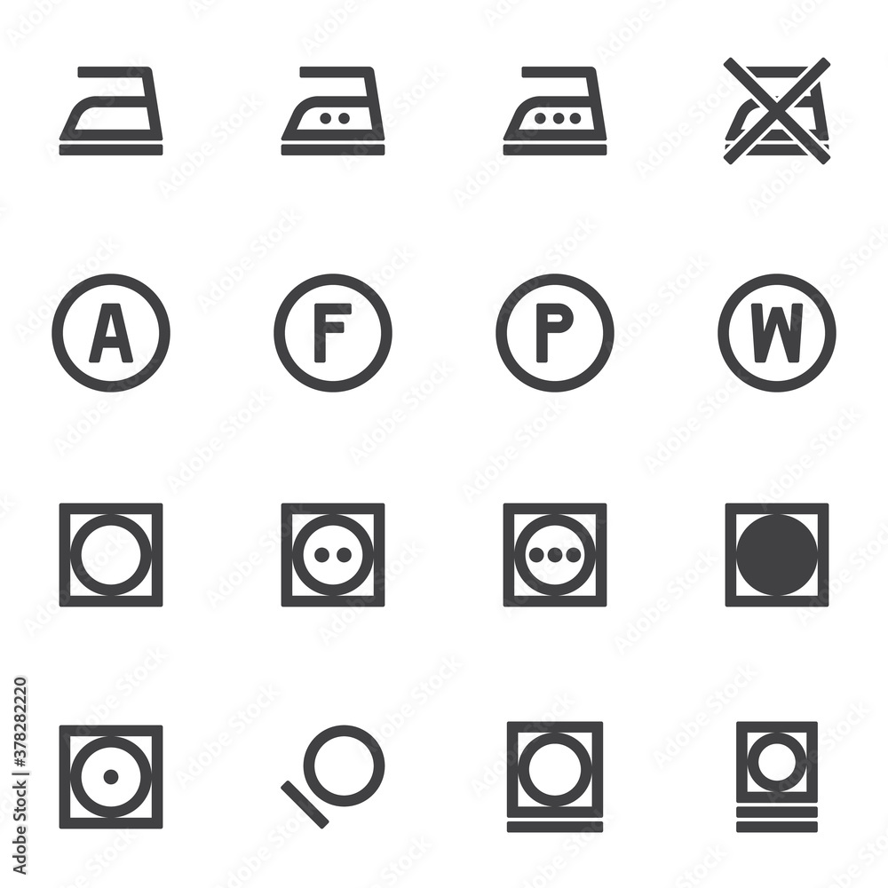 Laundry instruction vector icons set, modern solid symbol collection ...