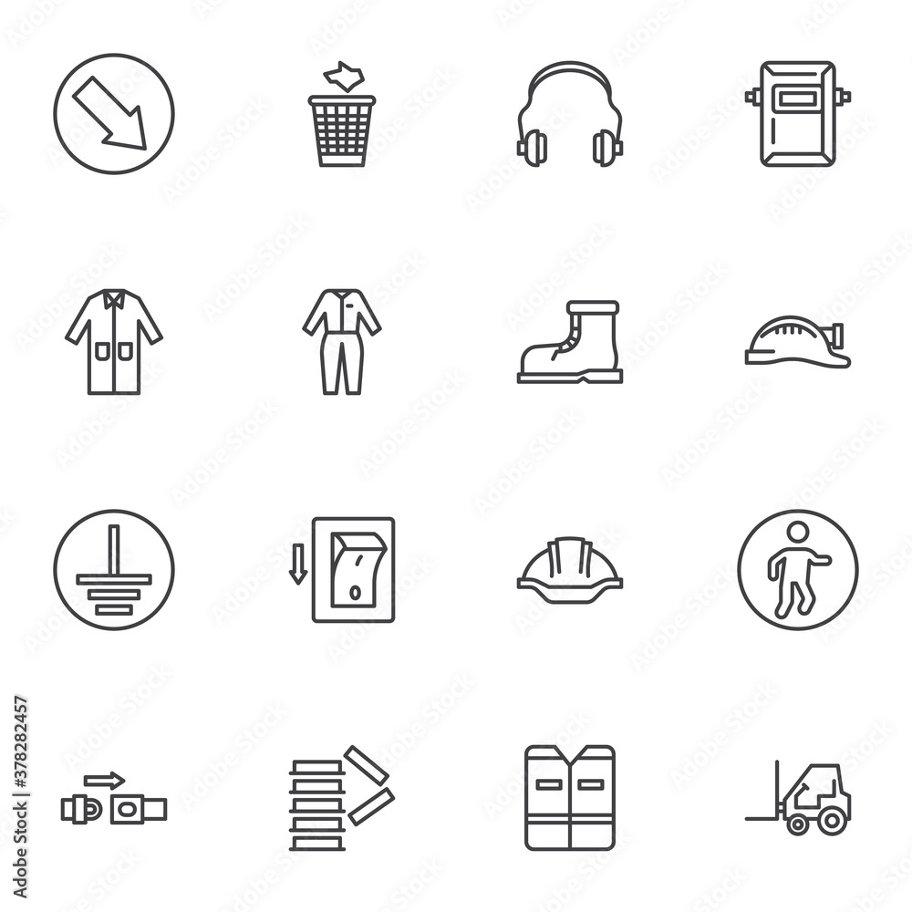 Safety mandatory signs line icons set, outline vector symbol collection ...