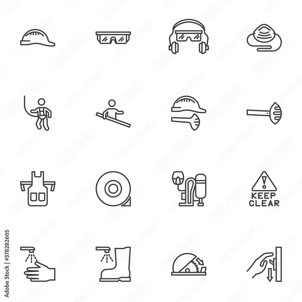 Protective equipment line icons set, mandatory sign outline vector ...