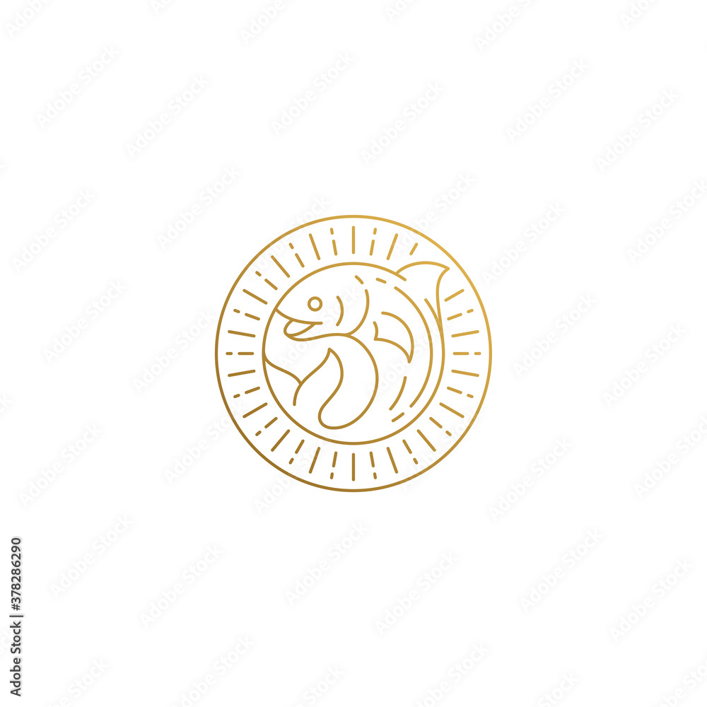 Vector icon of fish in circle hand drawn with thin lines Stock Vector ...