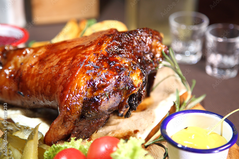 Baked pork knee. Fried beef liver with onions. Beer pub. Sports bar ...