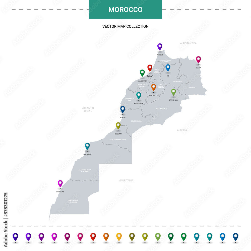 Morocco map with location pointer marks. Infographic vector template ...