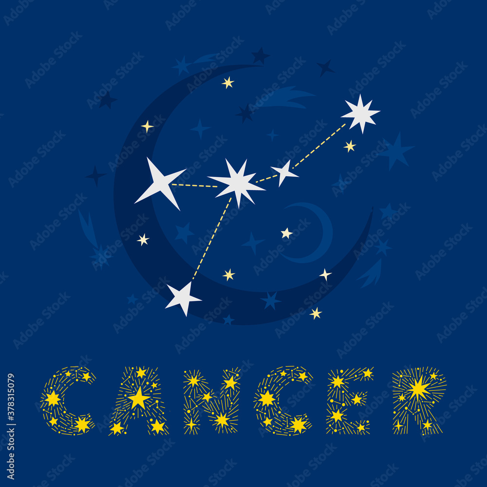 Hand drawn Cancer zodiac star constellation design. Abstract starry map ...