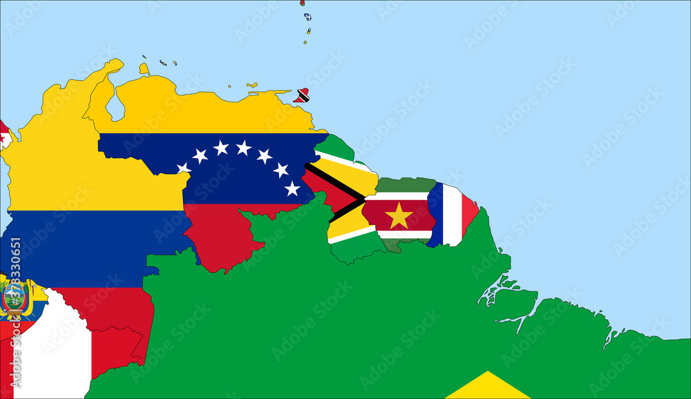 Center the map of Guyana. Vector maps showing Guyana and neighboring ...