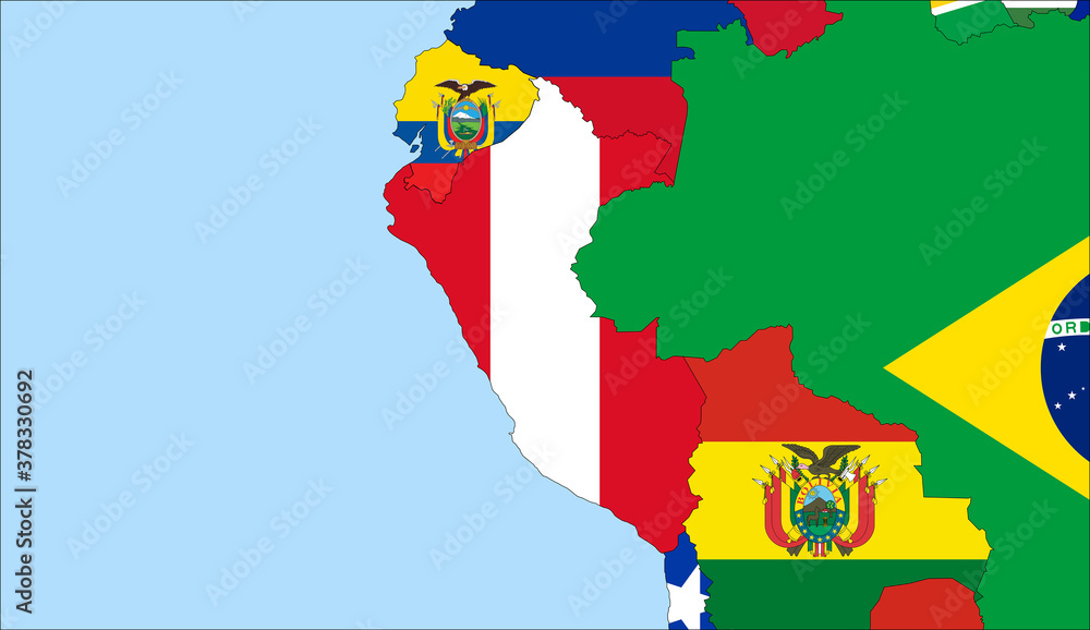 Center the map of Peru. Vector maps showing Peru and neighboring ...