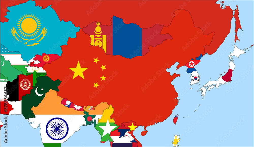 Center the map of China. Vector maps showing China and neighboring ...