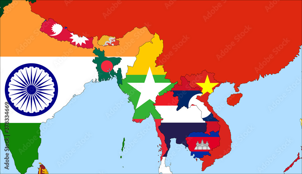 Center the map of Myanmar. Vector maps showing Myanmar and neighboring ...