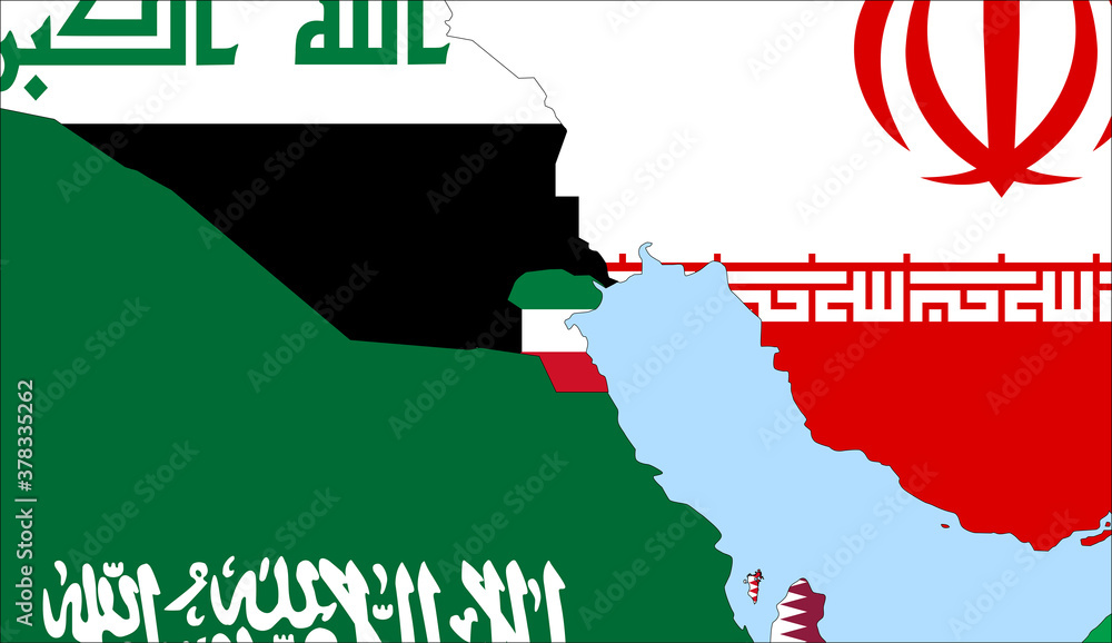 Center the map of Kuwait. Vector maps showing Kuwait and neighboring ...