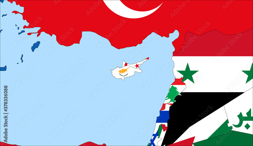 Center the map of Cyprus. Vector maps showing Cyprus and neighboring ...