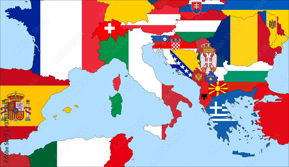 Center the map of Italy. Vector maps showing Italy and neighboring ...
