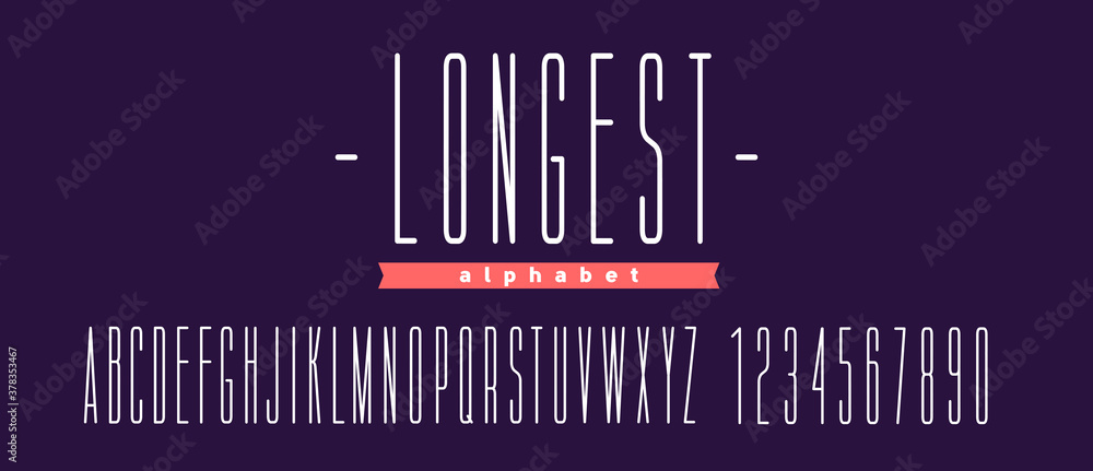 Thin vector font. Super long decorative font. Modern slim font. vector ...