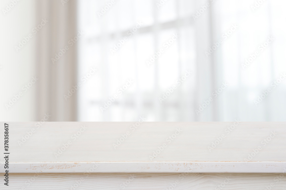 Table top for product display on blurred curtained window view Stock ...